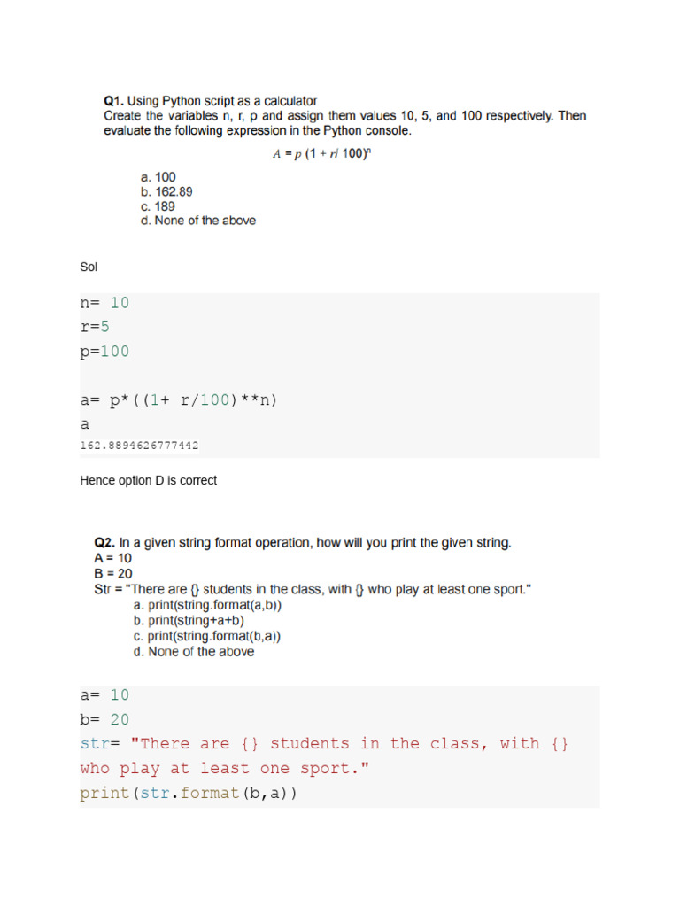 Python Code Solutions and Options | PDF