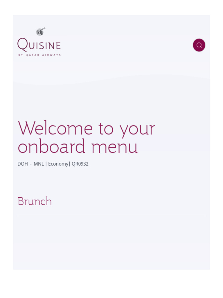 Qatar Airways QR0932 Menu Overview | PDF | Drink | Foods
