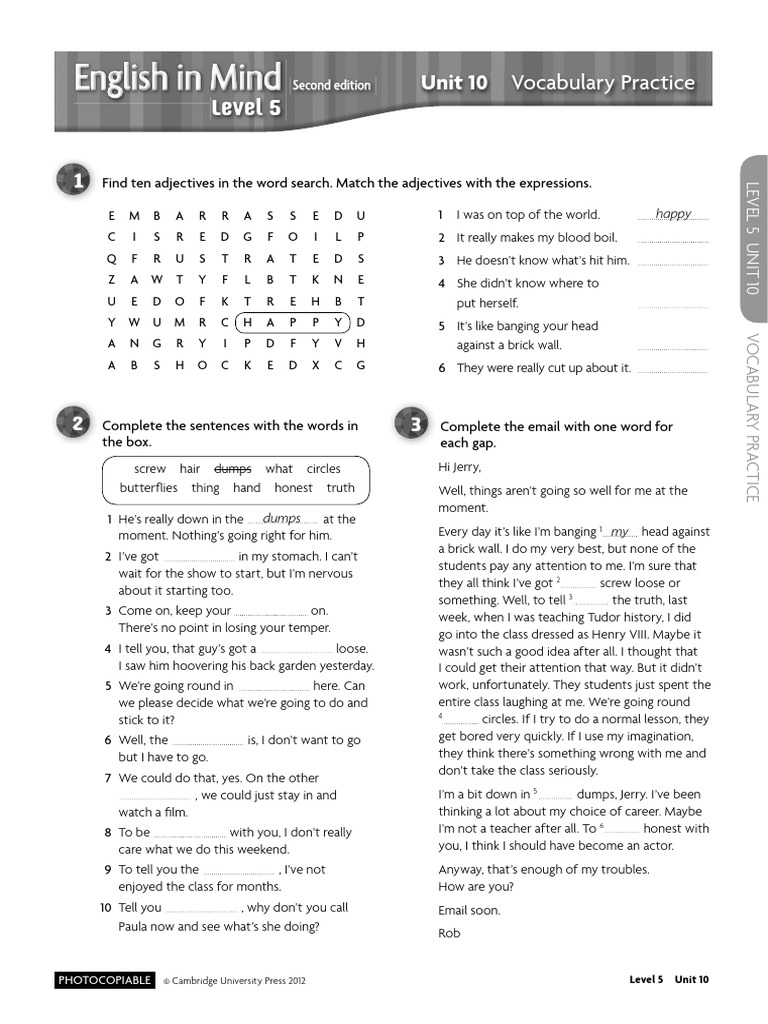 English in Mind2 Level5 Unit10 Vocabulary Practice Worksheet | PDF