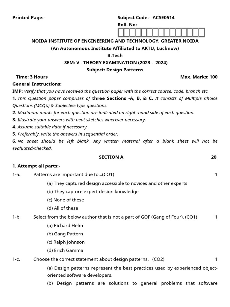 ACSE0514 - (Design Patterns) | PDF | Multiple Choice | Constructor ...