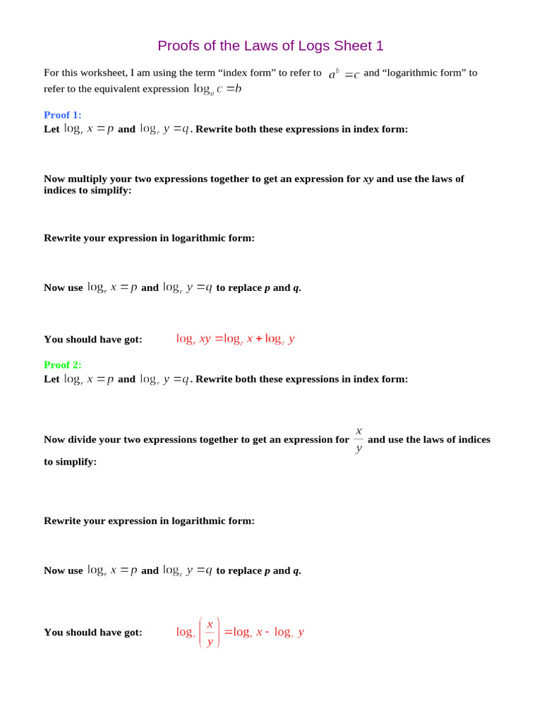 Log Proofs Guide & Solved | PDF Log Proofs Guide & Solved | PDF