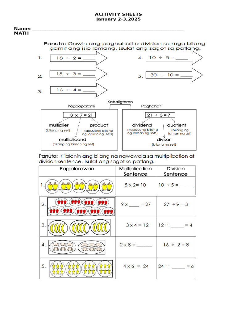 Acitivity Sheets Jan. 2 3 | PDF