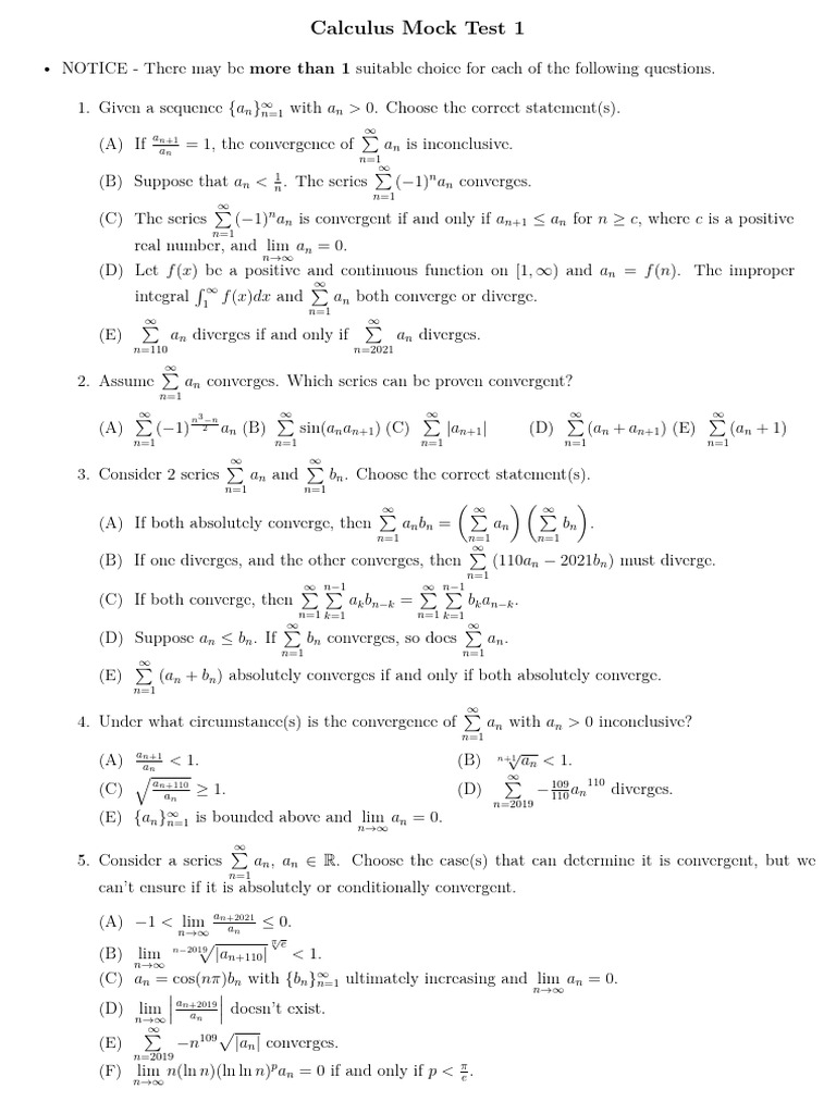 Calculus_Test (1) | PDF | Mathematical Analysis | Mathematics