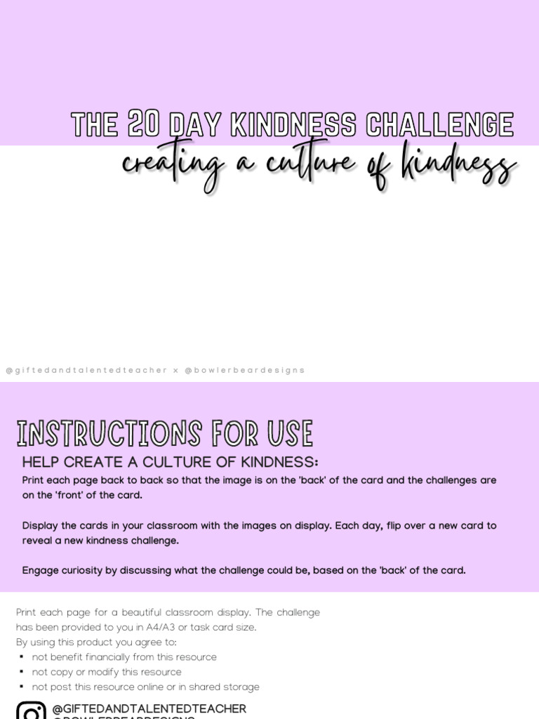 The 20 Day Kindness Challenge Giftedandtalentedteacher | PDF | Learning