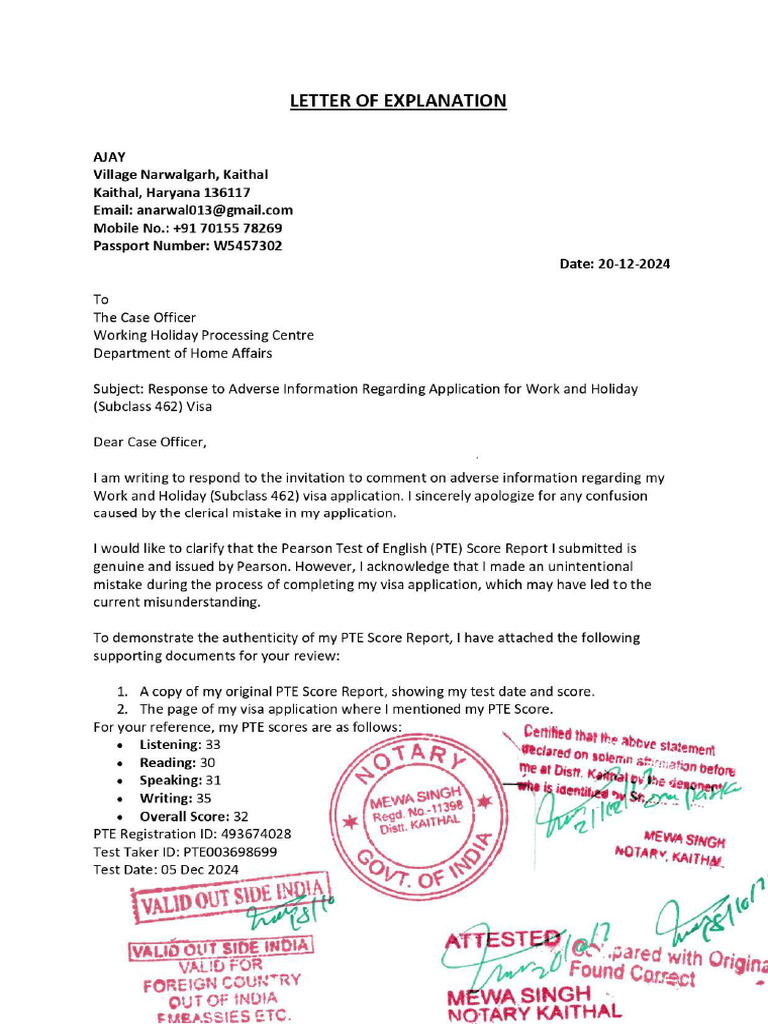 Letter of Explanation | PDF