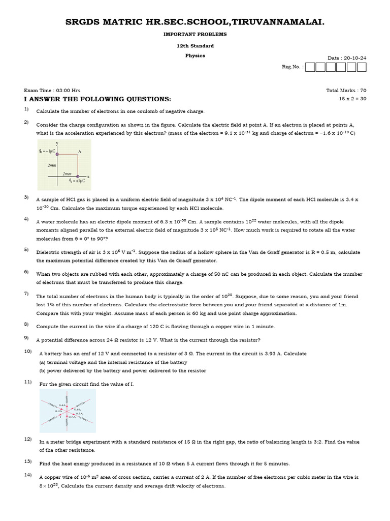 12 Physics Important Problems | PDF | Electrical Resistance And Conductance | Electron