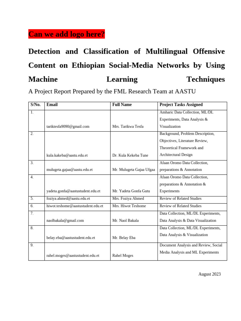 AASTU Tarikwa and Naol - Team FML Project Report Draft 3 | PDF | Social Media | Popular Culture ...