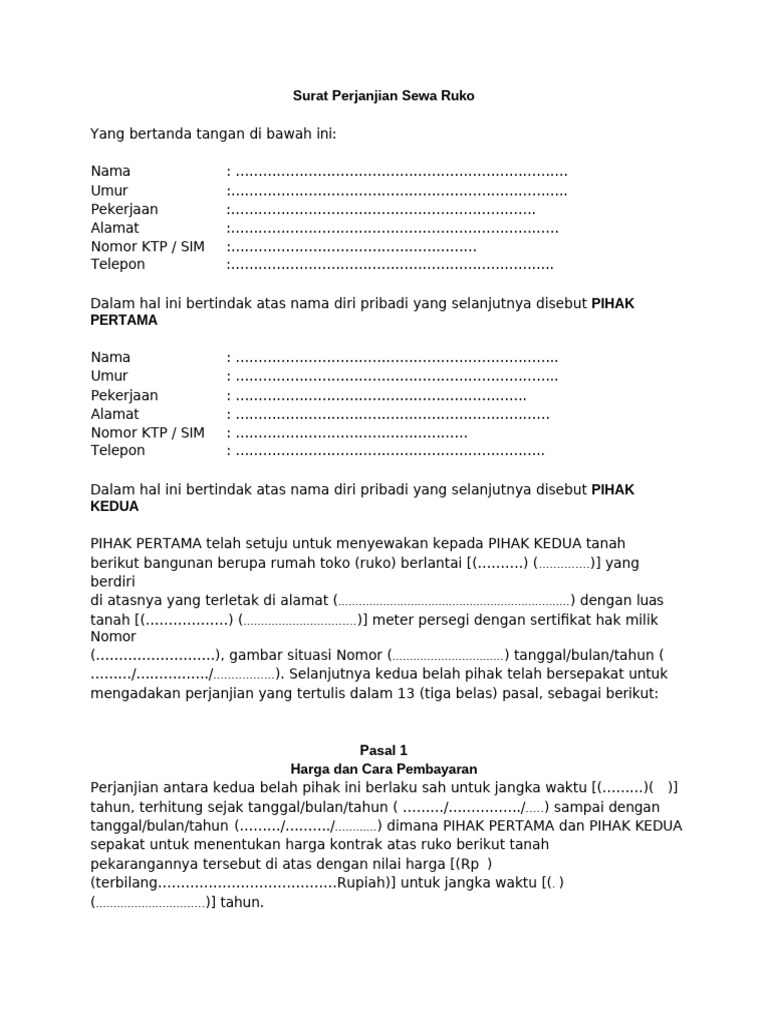 Contoh-Perjanjian-Sewa-Ruko-Lengkap-Mekari-Sign | PDF