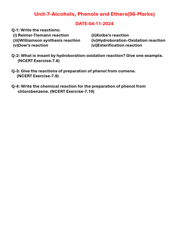 Reactions in Alcohols & Phenols | PDF