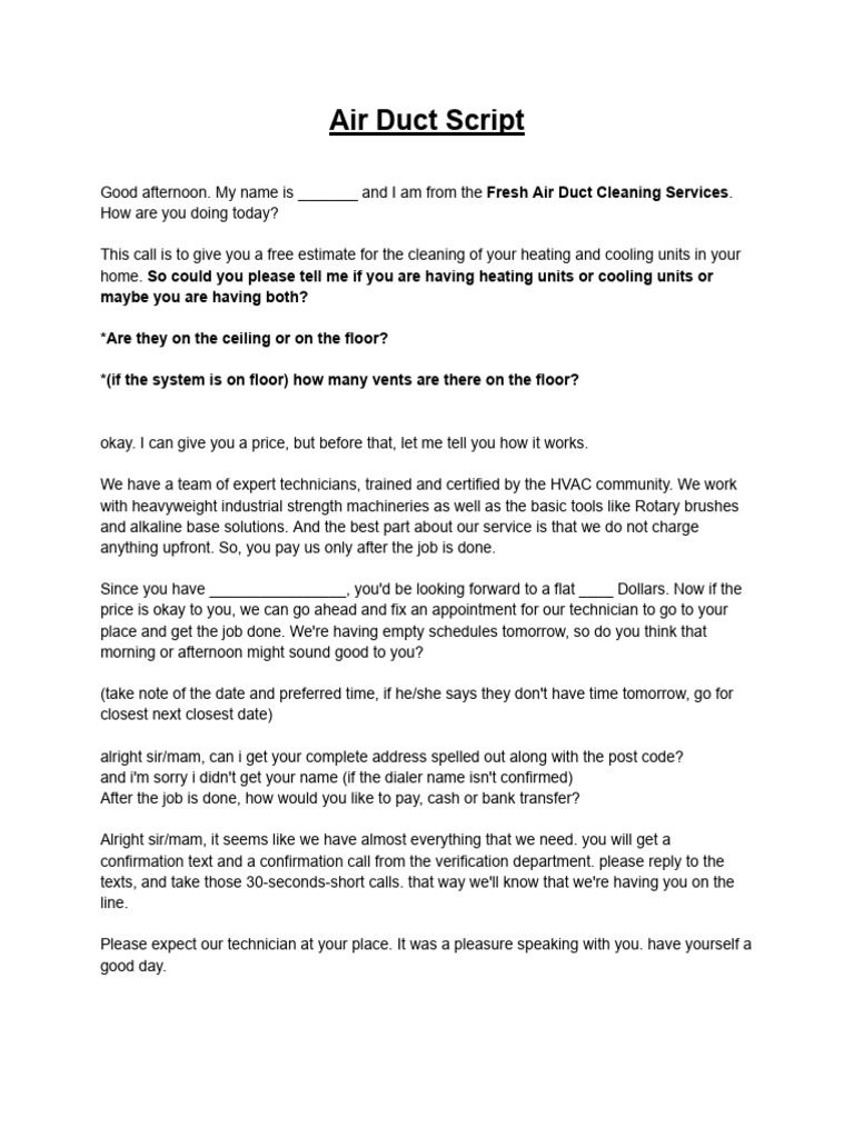 Script of Airduct Cleaning | PDF | Air Conditioning | Building Automation