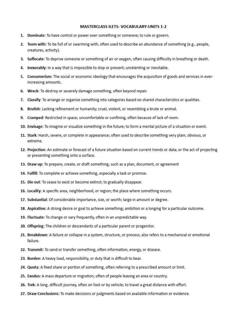 Masterclass Unit 1-2 Vocab | PDF