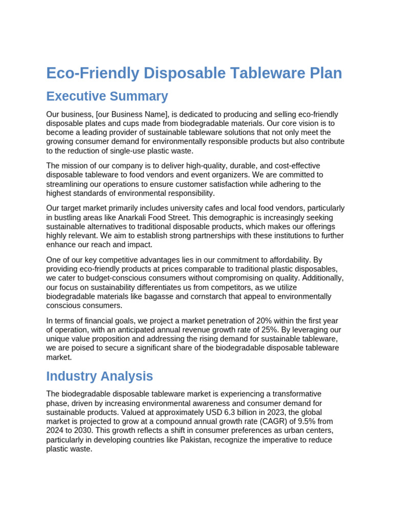 Eco-Friendly Disposable Tableware Plan | PDF | Supply Chain ...