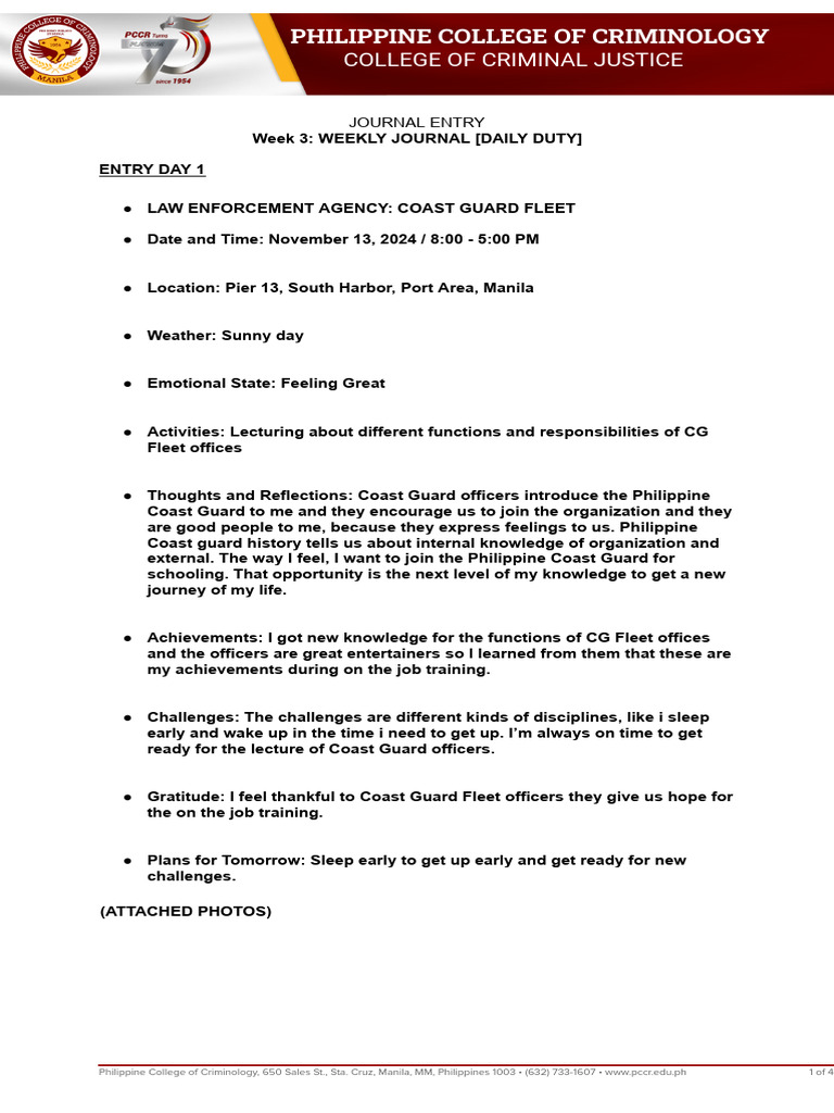 Mendoza, Benedict B. PCCR Intern Journal Philippine Coast Guard Fleet (PCG Fleet) | PDF | Coast ...