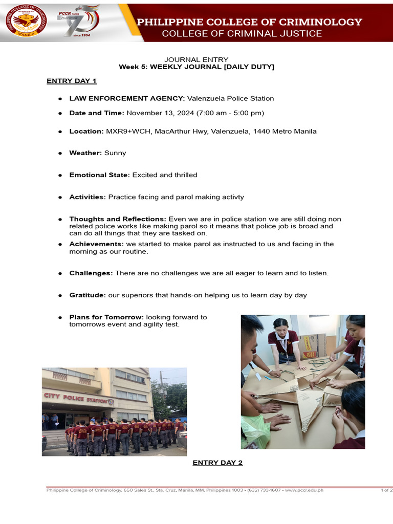 Week 5 - Journal Entry (Daily Duty) | PDF | Crimes | Crime & Violence