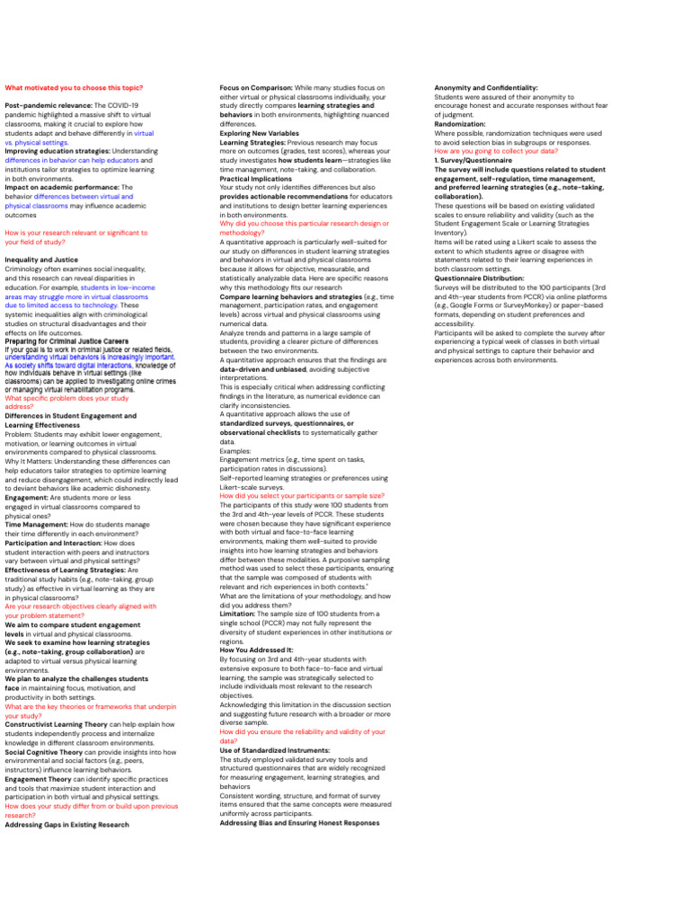Oral Defense Pointers-1 | PDF | Survey Methodology | Learning