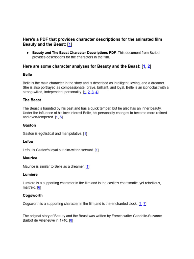 Beauty and the Beast Character Insights | PDF