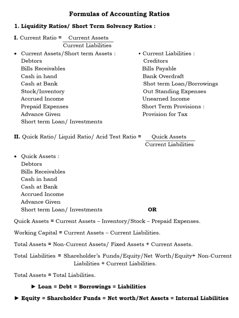 Formulas of Acc Ratios | PDF | Revenue | Net Income
