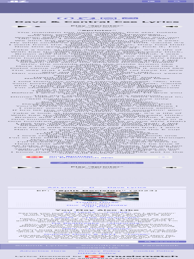 Dave & Central Cee - Sprinter Lyrics | PDF