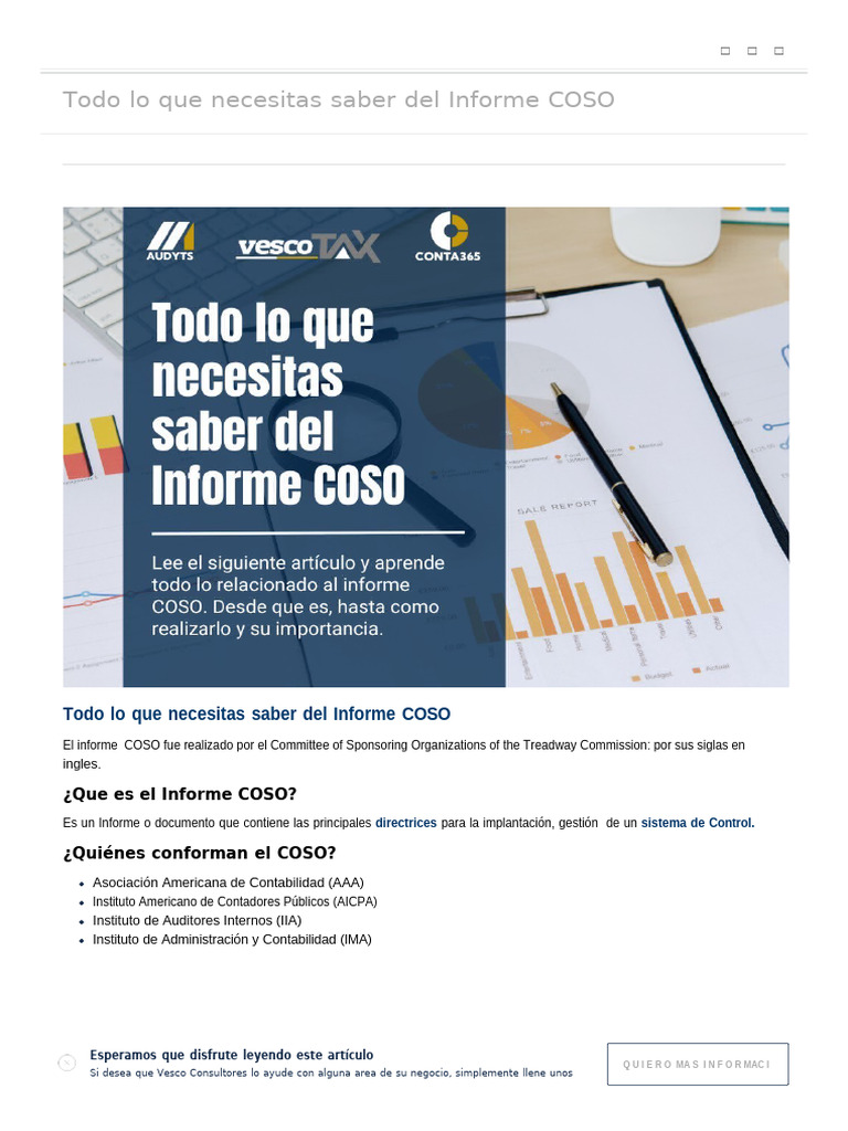 Todo Lo Que Necesitas Saber Del Informe COSO - Vesco Consultores | PDF ...