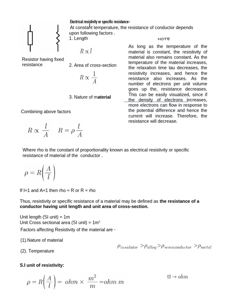 Electrical Resistivity or Specific Resistance-: Aterial | PDF ...