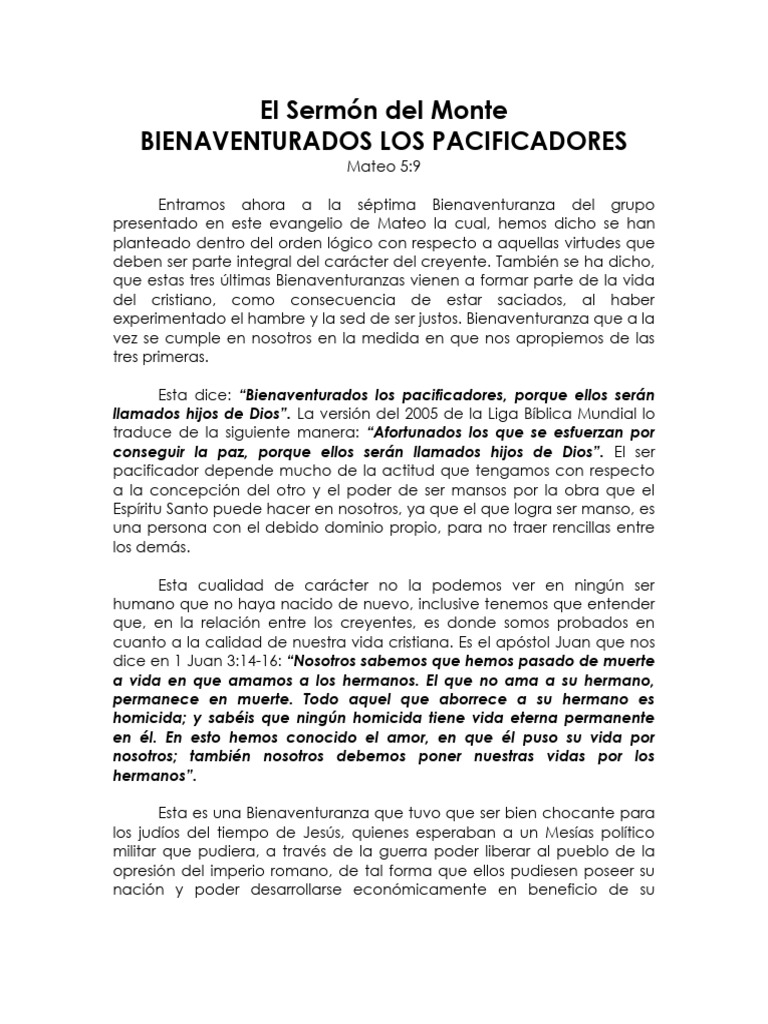 Bienaventurados los Pacificadores en Mateo | PDF | Bienaventuranzas ...