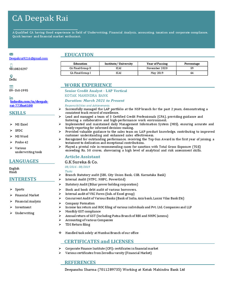 CV_CA_Deepak Rai | PDF | Audit | Financial Services