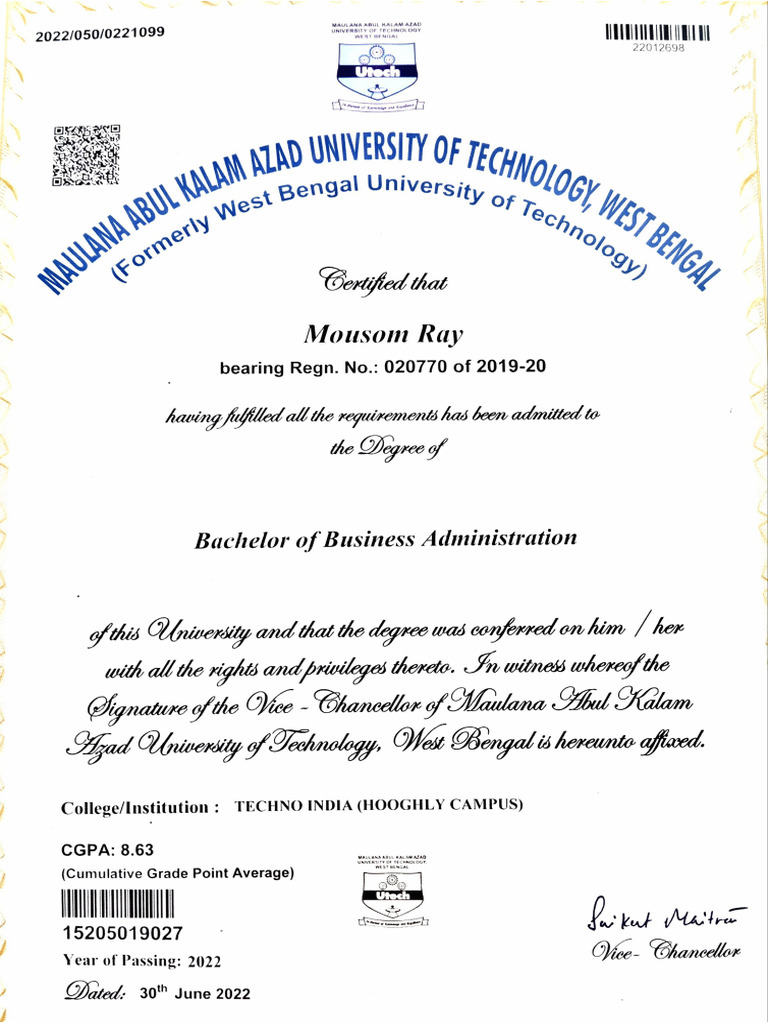 BBA Certificate | PDF