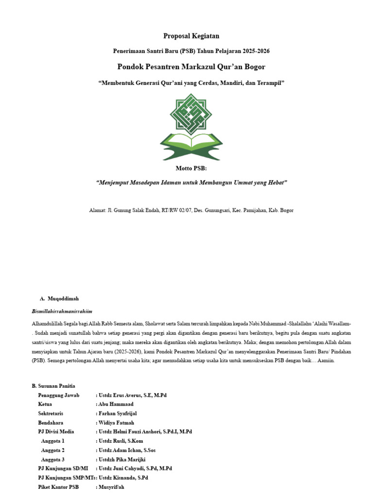 Proposal PSB 2025-2026 | PDF