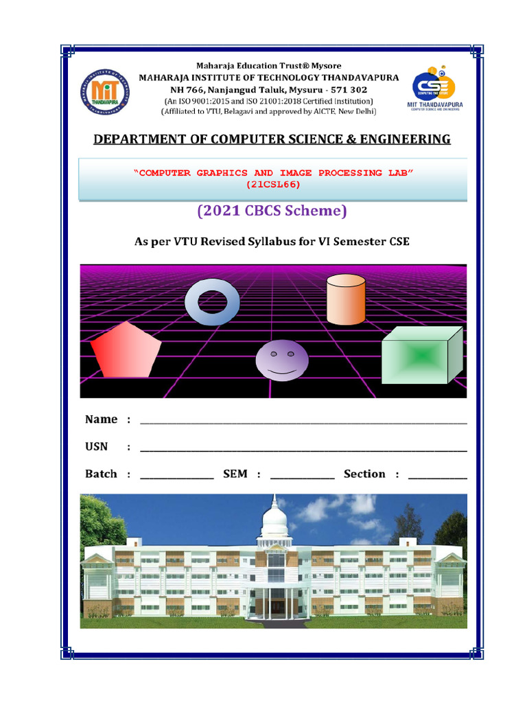 CG - Ip - Lab Manual (21csl66) | PDF