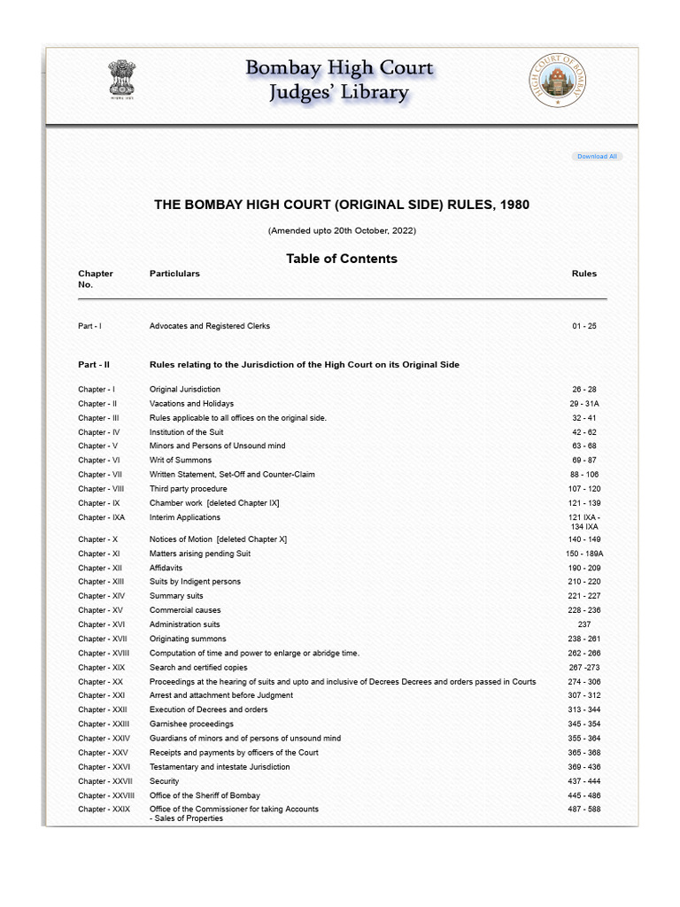 The Bombay High Court Original Side Rules, 1980 | PDF | Probate | Will ...