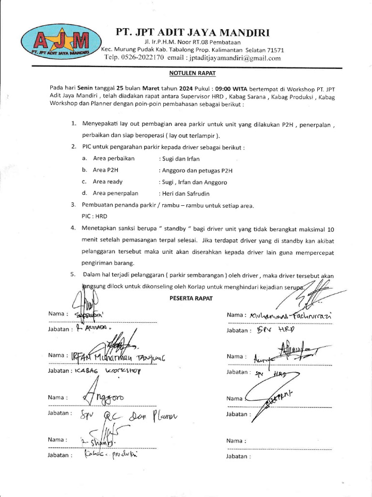 Notulen Rapat Ws - Lay Out Area Parkir 250324-Digabungkan | PDF