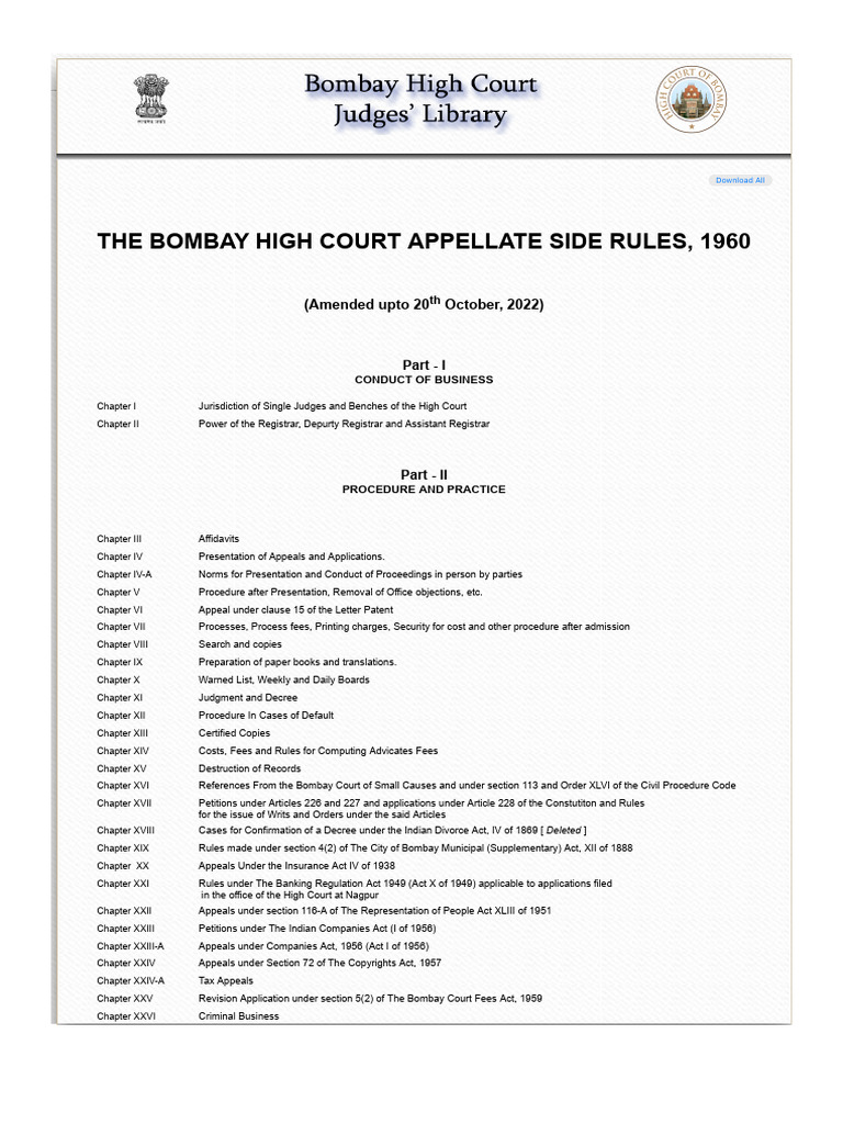 Bombay High Court Appellate Rules 1960 | PDF | Appeal | Government