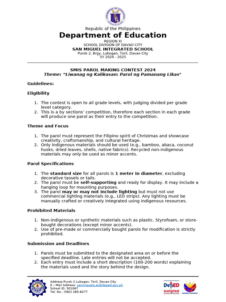 Parol Making Contest Mechanics and Guidelines | PDF