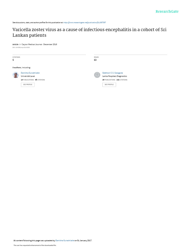 Varicella Zoster Virus As A Cause of Infectious Encephalitis in A ...