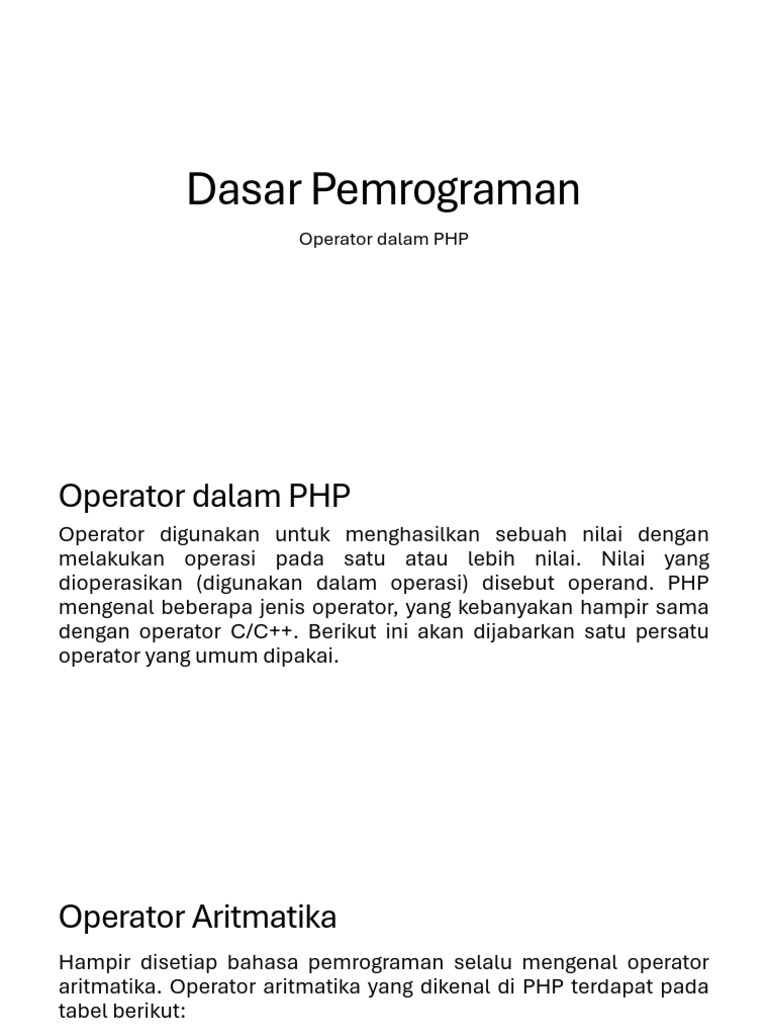Dasar Pemrograman: Operator Dalam PHP | PDF