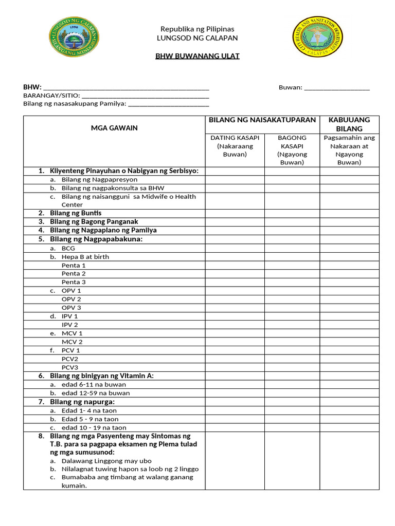 Buwanang Ulat - BHW 2023 | PDF