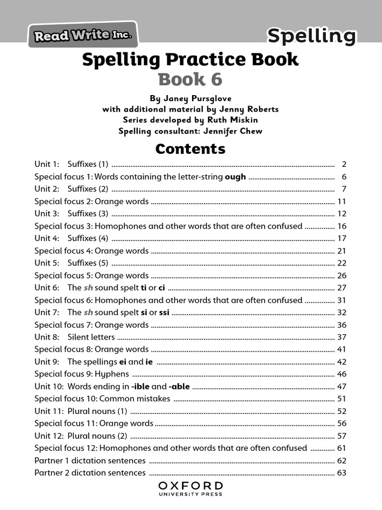 RWI Spelling Practice Book 6 Units 1 To 4 | PDF