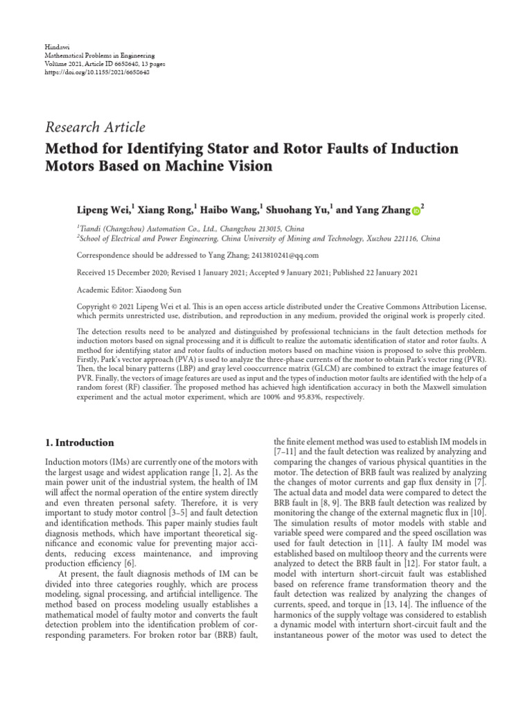 Method For Identifying Stator And Rotor Faults Of Pdf Electric Motor Statistical