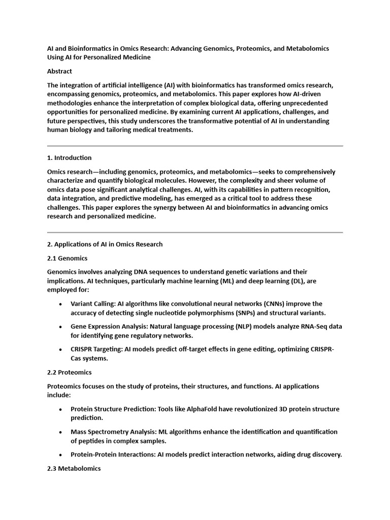 AI in Omics Research for Personalized Medicine | PDF | Personalized ...
