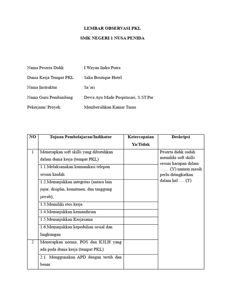 LEMBAR OBSERVASI PKL | PDF