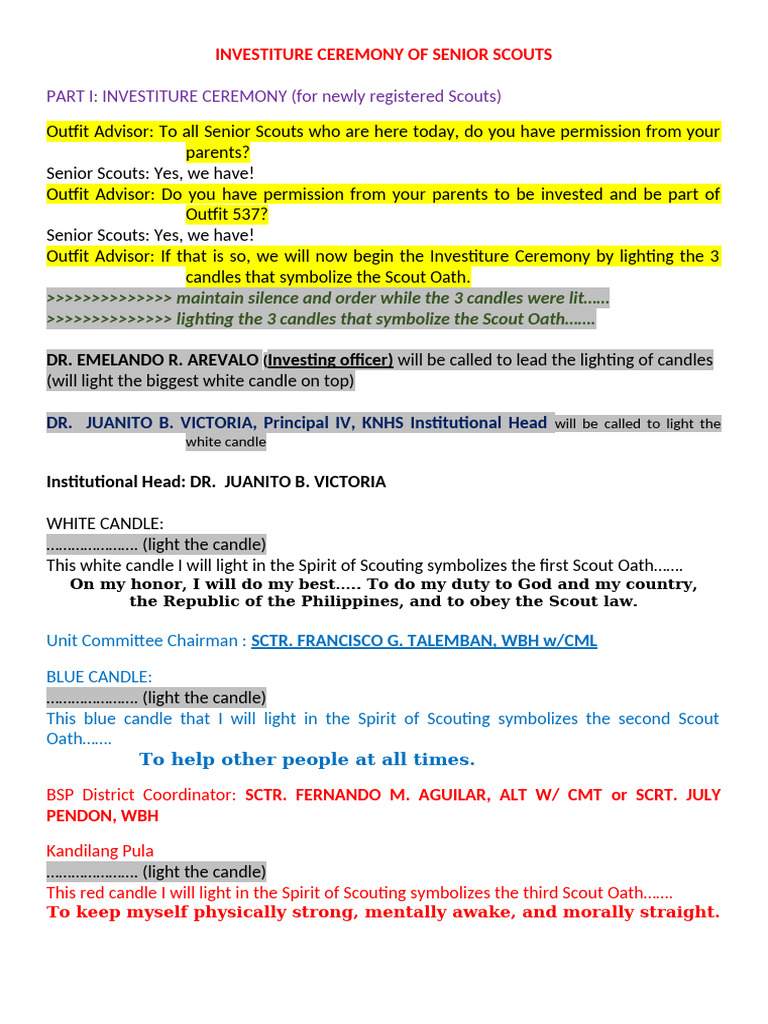 KNHS Investiture-Ceremony English-Script | PDF | Scouting
