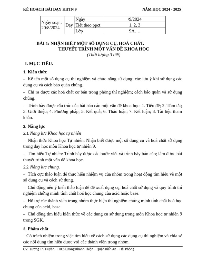 KHBD - KHTN9 - Bài 1 | PDF