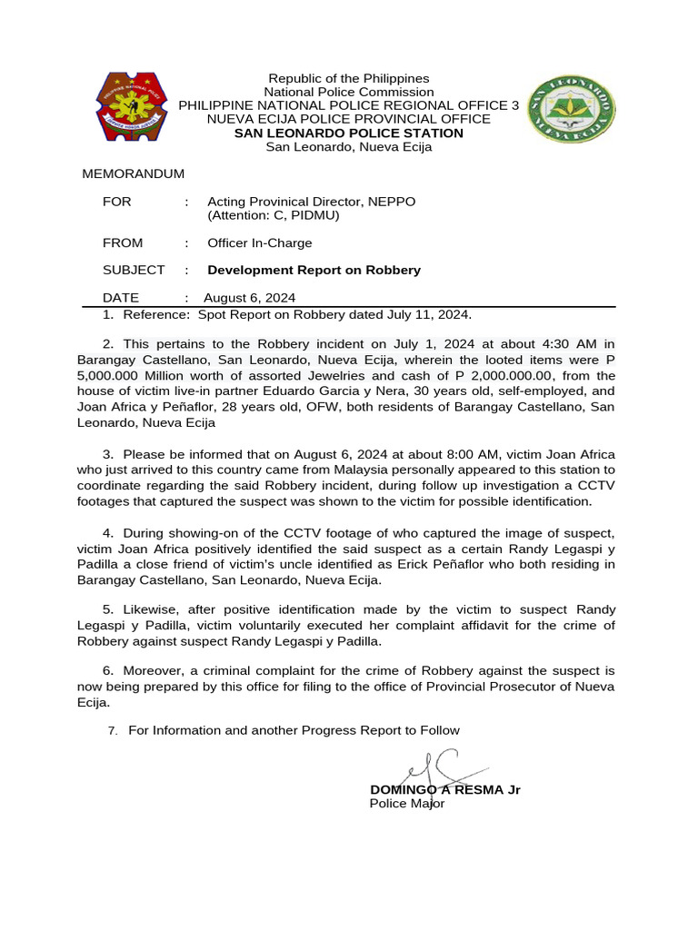 Development Report on Robbery Break-in | PDF