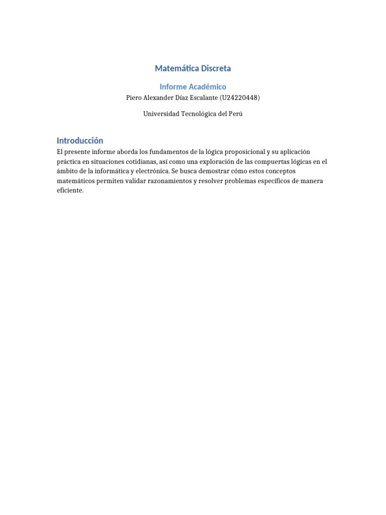 Informe Matematica Discreta Corregido | PDF | Proposición | Lógica