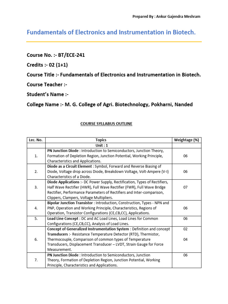 Electronics and Instrumentation in Biotech | PDF | Bipolar Junction ...