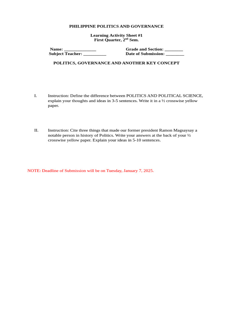 Philippine Politics Learning Activity Sheet | PDF