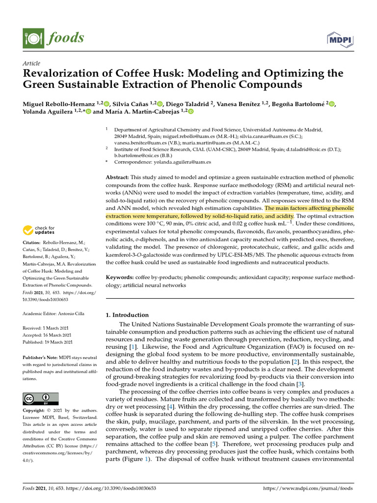 Revalorization of Coffee Husk Modeling and Optimizing The Green ...