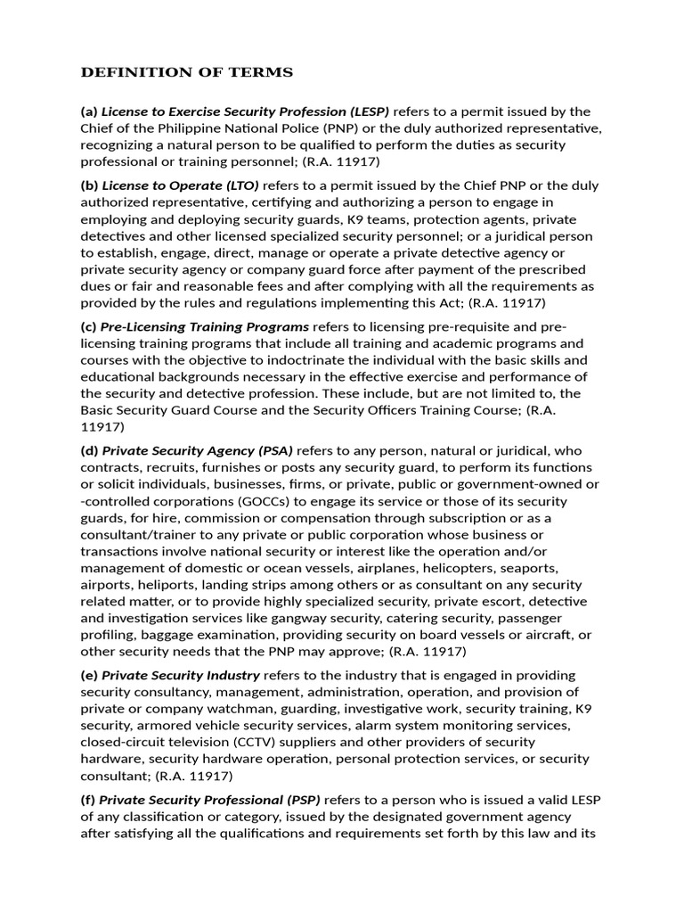 Lea 102 Definition of Terms | PDF | Physical Security | Securities