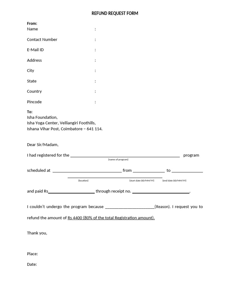 Isha Foundation Refund Request Form | PDF