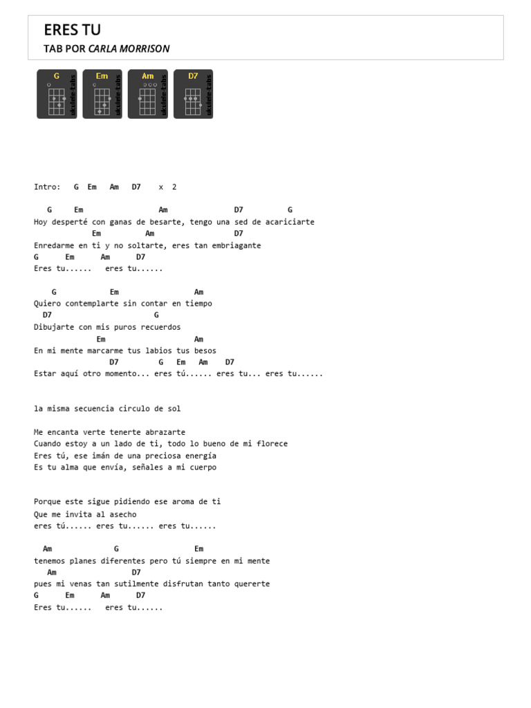 Eres Tu Tab Por Carla Morrison - Ukulele Tabs | PDF